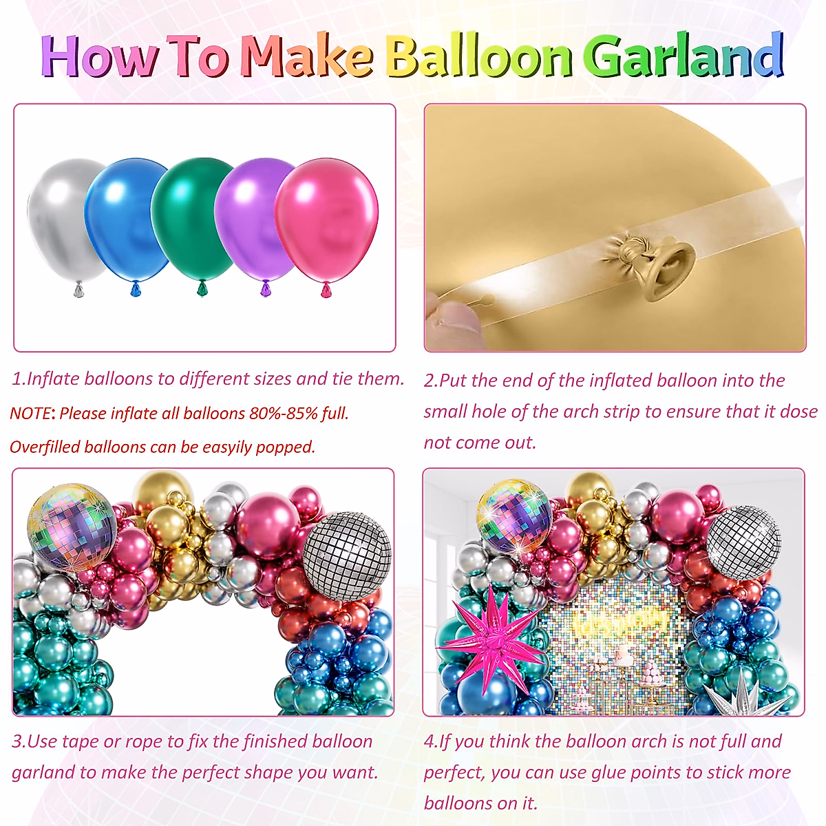 Chrome Balloon Garland Arch Kit 126Pcs Disco Party Decorations with Disco Ball Balloons and Explosion Star Foil Balloons for 80s 90s Disco Birthday Graduation Galaxy Prom Party Decoration