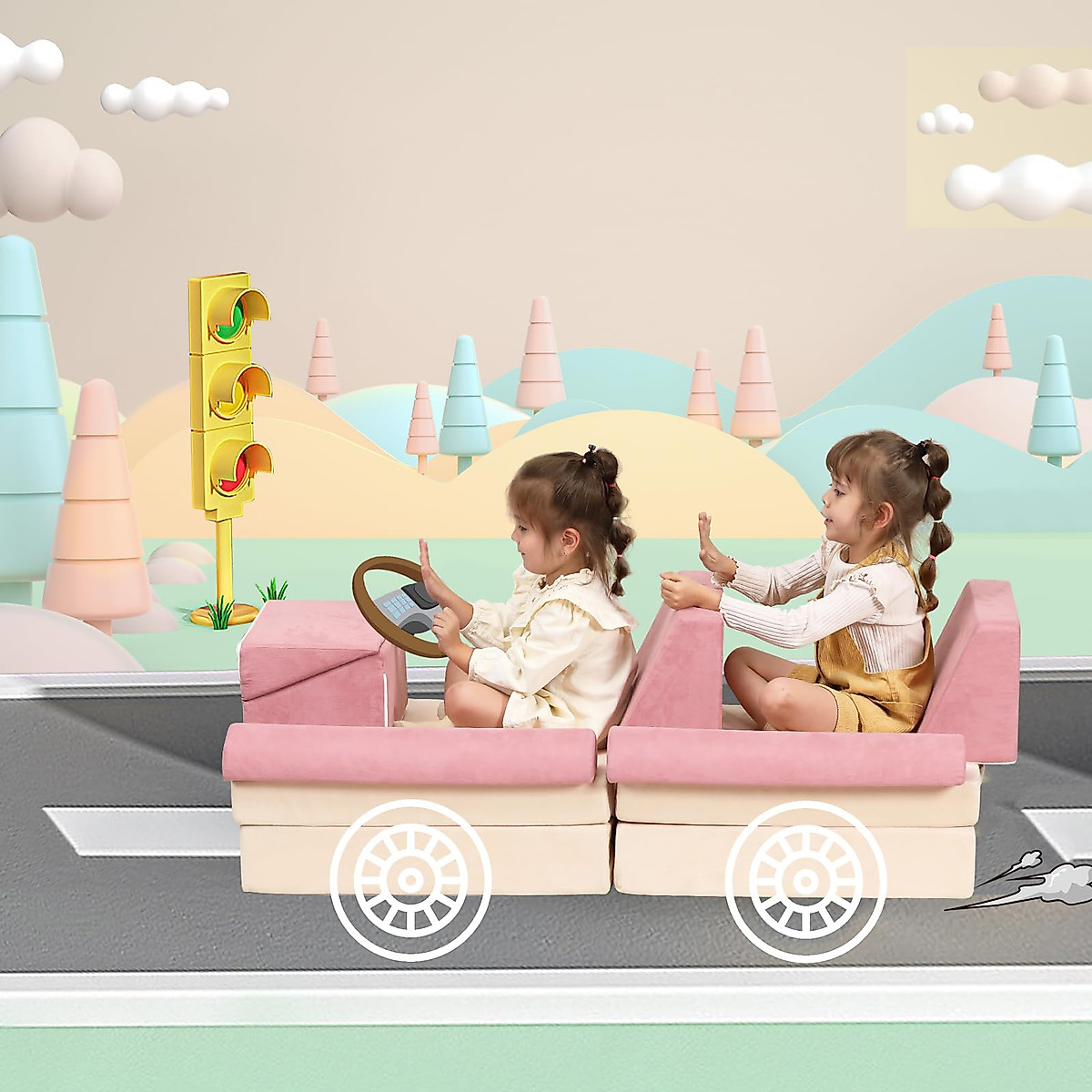 Annualring Kids Couch, 9 PCS Play Couch Sofa for Kids Imaginative Furniture Play Set for Creative Kids,Toddler to Teen Bedroom Furniture, Couch Sofa Foam Play Couch Indoor Outdoor