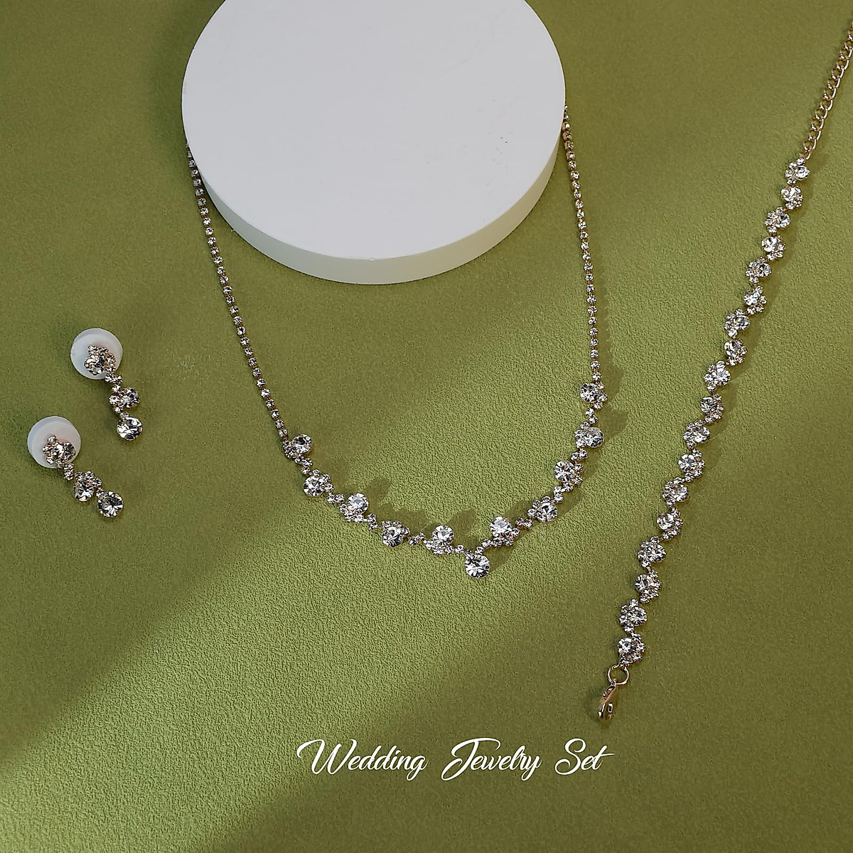 UDYLGOON Crystal Necklace Earrings Bracelet Jewelry Set Bride Bridesmaid Wedding Prom Party (Rose Gold)