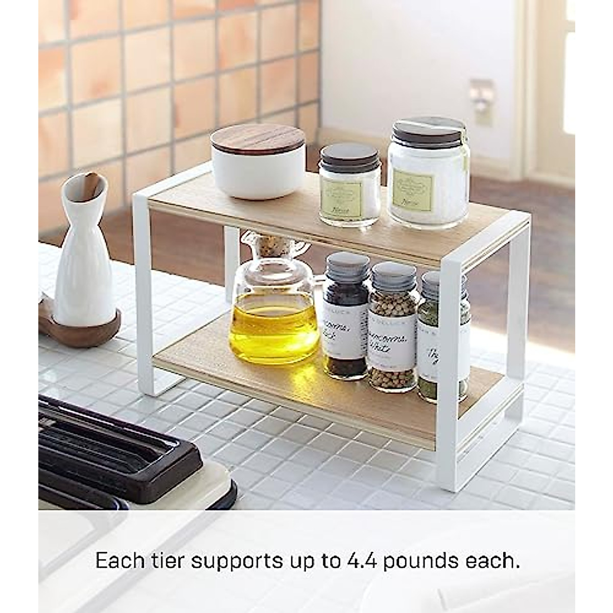 Yamazaki Home Tosca Kitchen Rack - Counter Storage Shelf Organizer - Steel + Wood