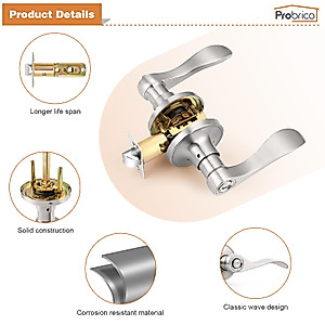 Probrico Bed/Bath Door Levers Wave Style Door Handles in Satin Nickel Wholesale Privacy Door Locks (10 Pack)