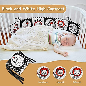 Vicloon Black and White High Contrast Baby Toys, Soft Baby Book for Newborn 0-3-6-12 Months, Infant Tummy Time Toys, Early Education Sensory Toys, Visual Stimulation Folding Cloth Book for Boys Girls