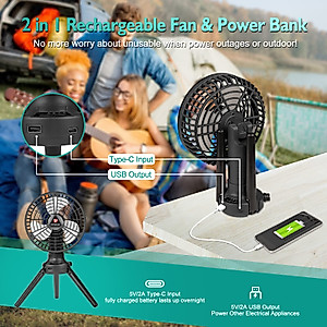 CONBOLA Portable Battery Operated Fan with LED Lantern, 270° Oscillating Fan 10400mAh Outdoor Small Rechargeable Camping Fan, Personal Desk Fan with Hanging Hook for Tent, Bedroom, Office