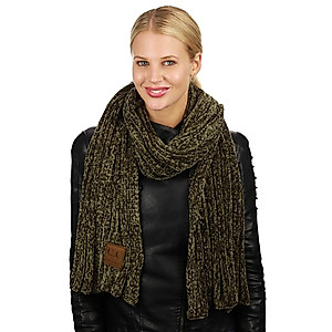 C.C Women's Ultra Soft Chenille Ribbed Thick Warm Knit Shawl Wrap Scarf-New Olive