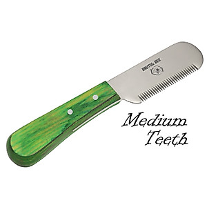 BRUTUL FIGHT Bee Dog Grooming Coat Stripping Knife Stripper Trimmer Tool Wooden Handle Stripping Knives Set of 3 With Stainless Steel Blade Non-Slip Tools for Dogs - Right Handed Tool (GREEN)