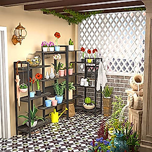 Gezen 6-Tier Industrial Bookshelf Wood Bookcase with Metal Frame, Tall Office Book Shelves Wooden Etagere Book Shelf, Open Storage Shelving Unit for Living Room/Study Room/Bedroom(Black Oak)