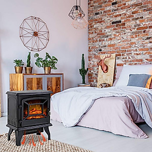 PayLessHere 20" H Electric Fireplace Heater,Electric Fireplace Adjustable Color Curve Glass Wall Mounted and Standing Fireplace Adjustable w/Remote