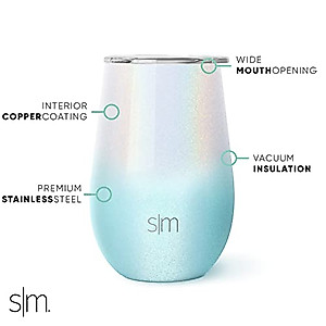 Simple Modern Wine Tumbler with Press-In Lid | Insulated 12oz Stemless Glass Cup or Coffee Mug with Lid Christmas Gifts for Women Men | Spirit Collection | Diamond Turquoise