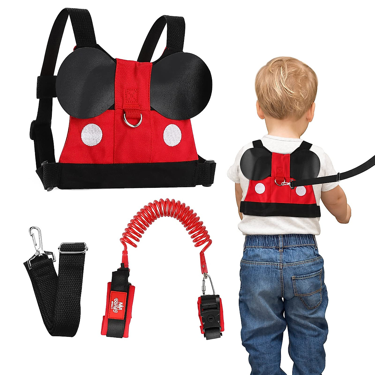 Toddlers Leash for Walking + Anti Lost Wrist Link Safety Wrist 4 in 1 for Toddlers, Child, Babies & Kids, Safety Harness Kids Walking Wristband Assistant Strap Belt (Mickey)