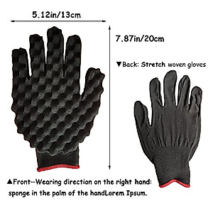 2PCS Hair Curl Sponge Gloves, Magic Curly Sponge Gloves Barber Curl Twist Sponge Glove Hair Sponge for Curling Twisting and Dread, Hair Brush Sponges for Black Men Curls (Right Glove)