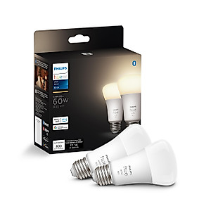 Philips Hue White A19 LED Smart Bulb, Bluetooth & Zigbee Compatible (Hue Hub Optional), Works with Alexa & Google Assistant, 2 Bulbs