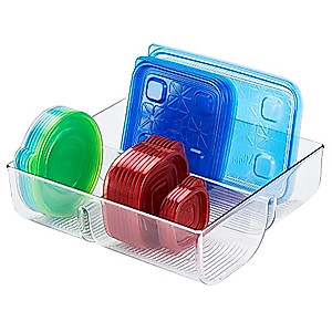 mDesign Plastic Food Storage Container Lid Holder, 3-Compartment Plastic Organizer Bin for Organization in Kitchen Cabinets, Cupboards, Pantry Shelves - Clear