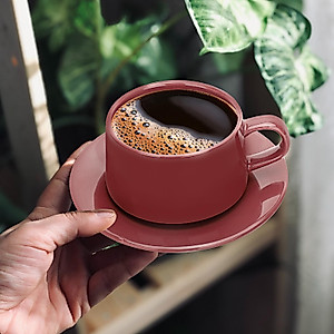 GOOD ALWAYS Coffee Mug with Spoons, Espresso Cups and Saucer for Latte & Cappuccino & Double Espresso, Christmas and Essentials for New Home(Red)