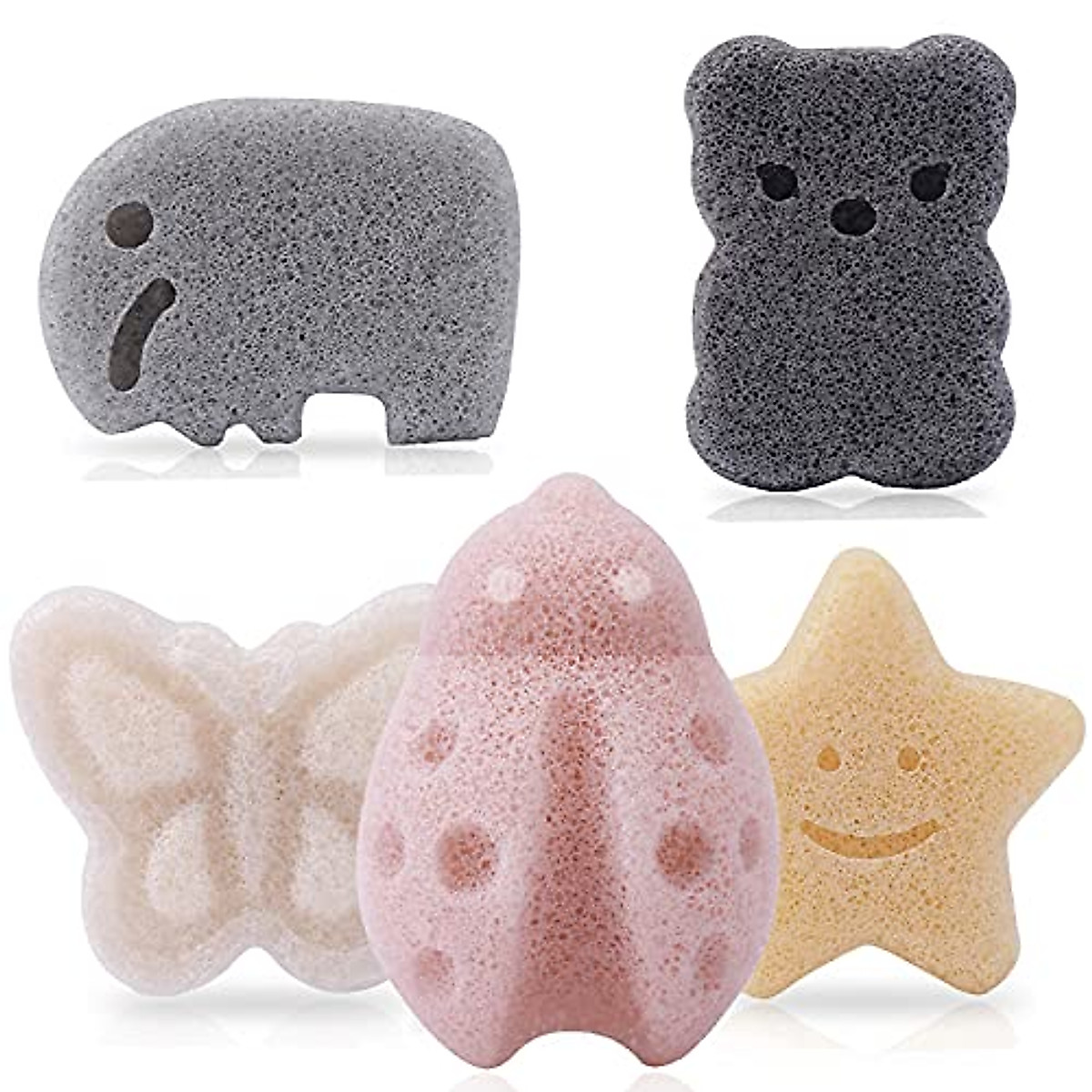 KECUCO Konjac Baby Sponge for Bathing, Natural Kids Bath Sponges for Infants, Toddler Bath Time, Cute Shapes Natural and Safe Plant-Based Konjac Baby Bath Accessories, 5pcs