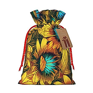 Drawstrings Christmas Gift Bags Floral-Sunflower Presents Wrapping Bags Xmas Gift Wrapping Sacks Pouches Medium