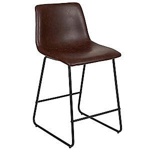 Flash Furniture Reagan 24 inch LeatherSoft Counter Height Barstools in Dark Brown, Set of 2