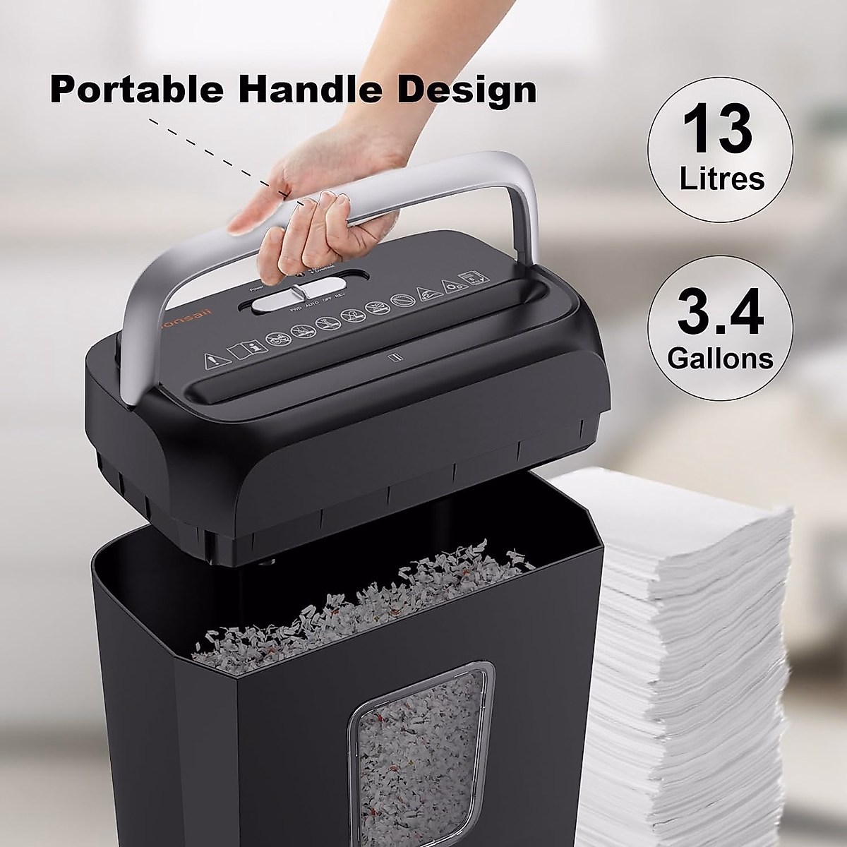 Bonsaii Paper Shredder for Home Use, 6 Sheet Crosscut Paper Credit Cards, Staples, and Clips Shredder for Home Office Use, Portable Handle Design, 3.4 Gal Wastebasket (C237-B Upgrade Version)