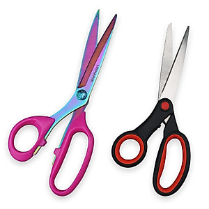 Left Handed Scissors Set - 2-Pack (9" Heavy Duty Titanium Coating Fabric Shears & 8" All Purpose Scissors) for Sewing/Crafting/School/Office Use, Great for Arts/Crafts/Leather/Paper, Left Handed Gifts