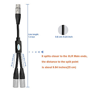 tisino XLR Splitter Cable, 1 XLR Female to 2 XLR Male Patch Y Cable Balanced Microphone Splitter Cord Audio Adaptor - 1 feet