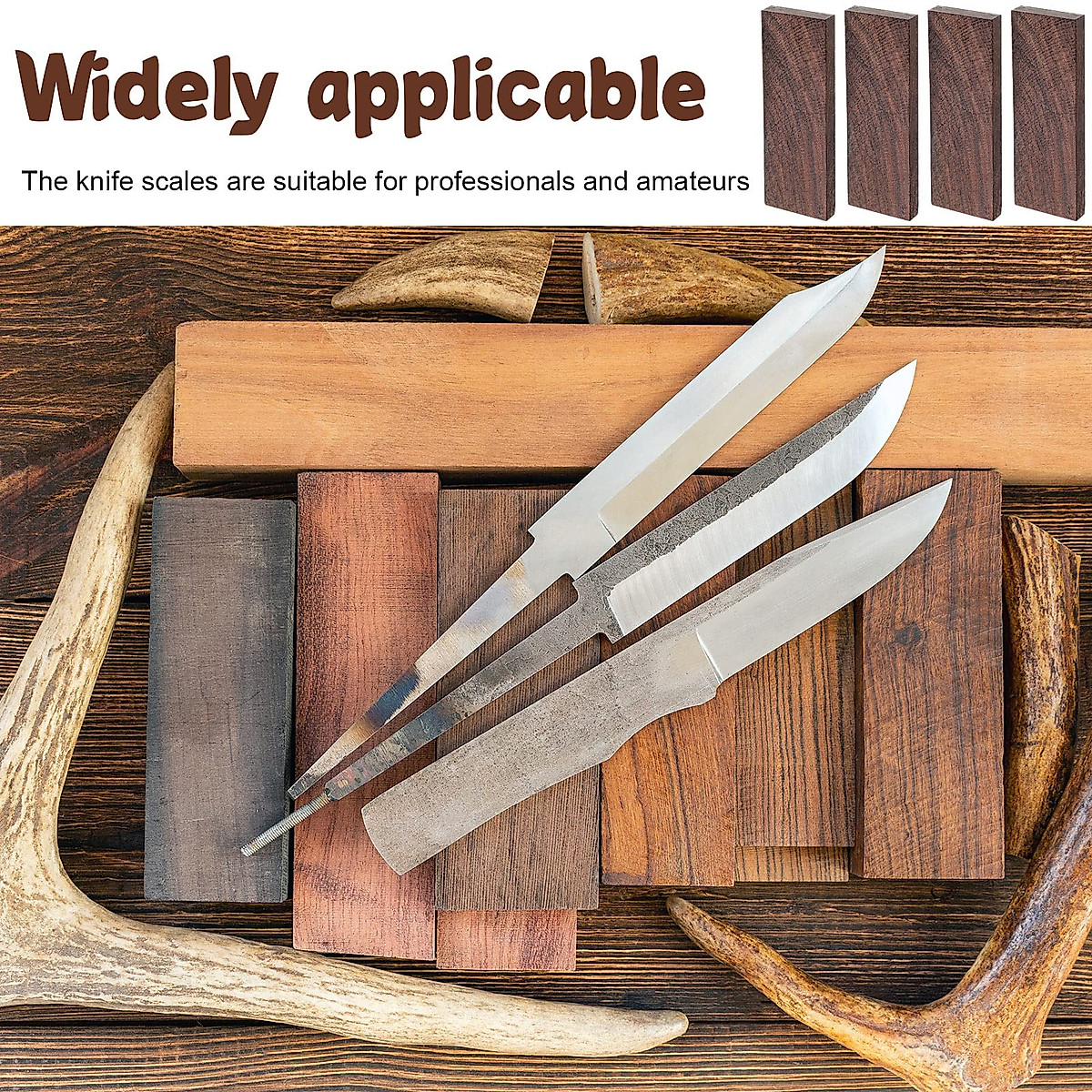 Sasylvia 4 Pcs Black Ebony Lumber Wood Timber Handle Plate Natural Wood Knife Handle Scales Knife Scales Lumber Blank for DIY Music Instruments Tools Crafts, 4.7'' x 1.6'' x 0.4''