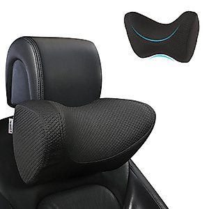iwantit® Car Neck Pillows with Memory Foam,Automotive Seat Cushions of Headrests for Relieving Neck Stiffness &Supporting with Adjustable Straps and Comfy Outer Cover(Black,1Package, Large Size)