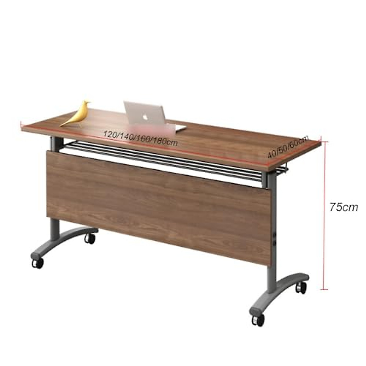 Foldable Meeting Table,Flip Top Mobile Training Table with Modesty and Lockable Wheels, for Conference Rooms,Training Rooms,Media Centers,Classrooms (Color : Brown, Size : 120 * 50 * 75cm)