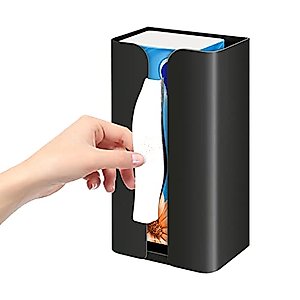 Hcmaesun Magnetic Tissue Holder Glove Dispenser Holder and Trash Bag Holder for Kitchen, Holds Boxes of Tissues, Trash Bag, Gloves, Mount onto Fridge Kitchens or in Garages, Workshops, Black