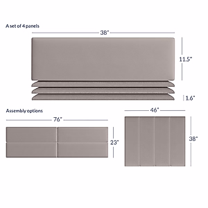 BELLEZE Upholstered Wall Panels, Twin, Single, or Queen Size Wall Mounted Headboards, Comfortable Fashional Padded Headboards - Pack of 4 Panels, Light Brown (Each Individual Panel 38" x 11.5")