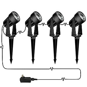 Svater LED Landscape Lights,12V Low Voltage Spotlights Outdoor with Stake,2700K Warm White,1200Lumens Plug in Outdoor Spotlights for Garden, Backyard,Lawn - 4 Pack