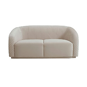 TOV Furniture Yara 31.3" H Velvet & Pine Wood Loveseat in Pleated Beige