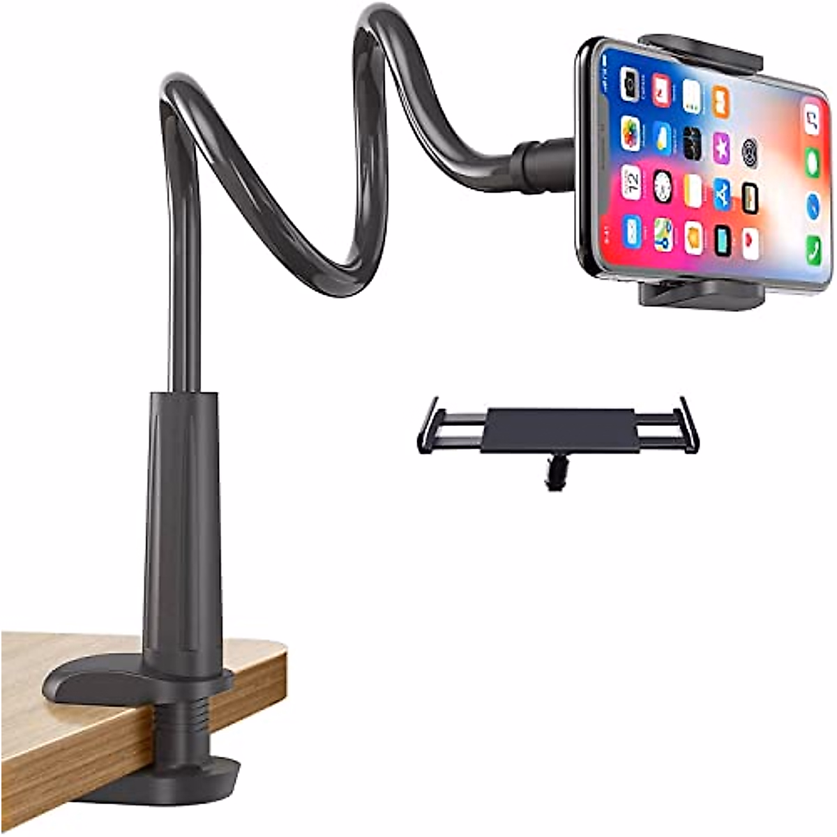 Royall Gooseneck Cell Phone Stand Holder, Tablet Holder for Desk Phone Mount Holder Clip with Grip Flexible Long Arm Gooseneck Bracket Mount Clamp for Desk, Compatible with ipad iPhone