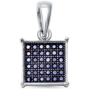Oxford Diamond Co Sterling Silver Square Simulated Black Onyx Pendant