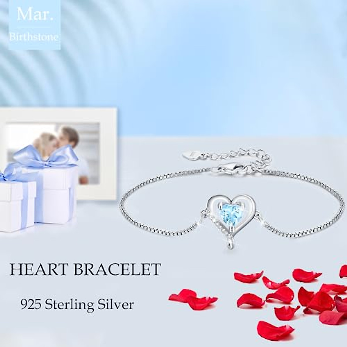 LAVUMO Infinity Love Heart Bracelets for Women Sterling Silver Charm Birthstone Bracelet Adjustable Anniversary Valentine's Day Birthday Jewelry Gifts for Women Girlfriend Wife Daughter Mom Her