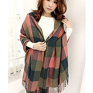 Wander Agio Women's Fashion Long Shawl Big Grid Winter Warm Large Scarf Red Black Green