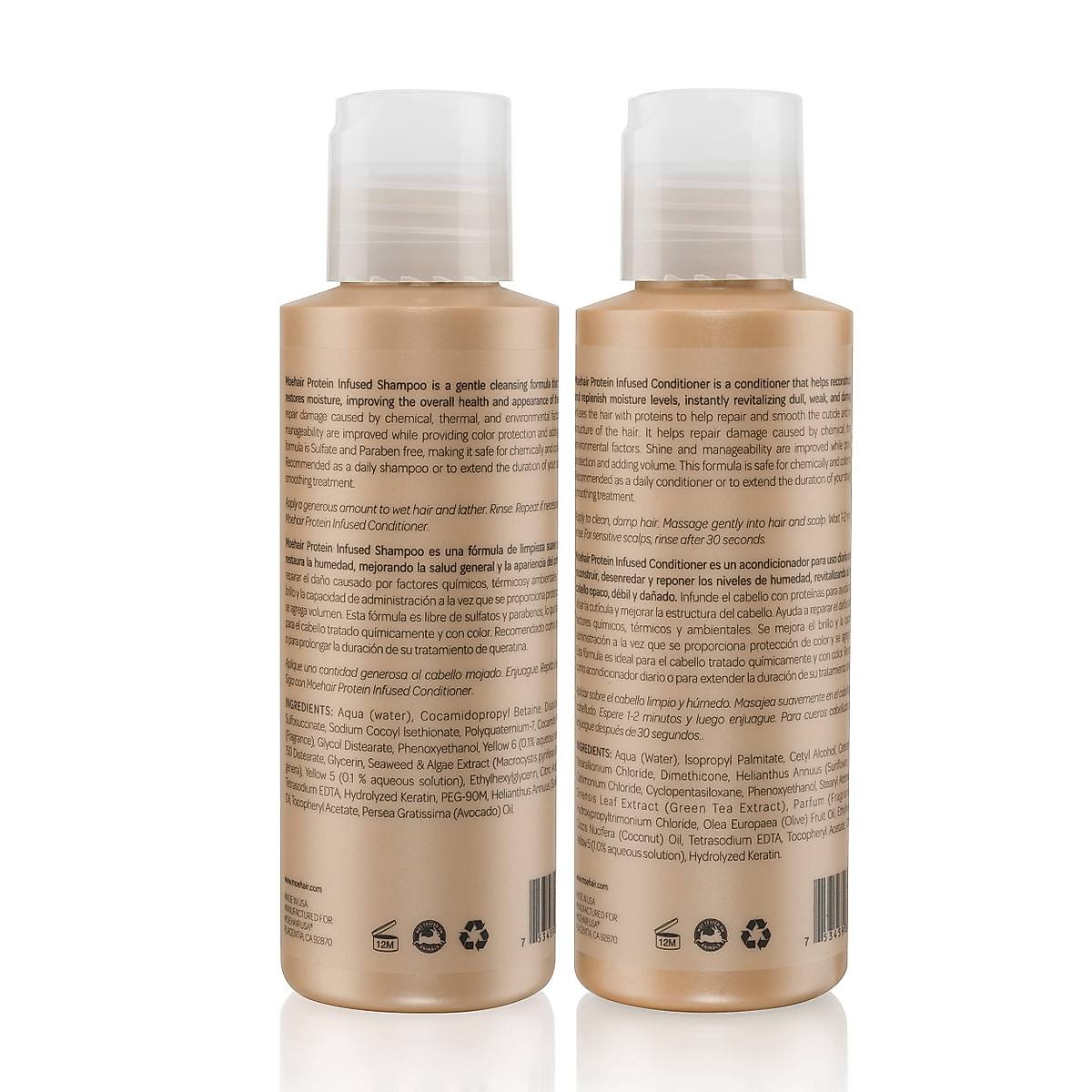 MOEHAIR Travel Protein Infused Shampoo and Conditioner set 3.4 Fl Oz For Dry, Frizzy and Chemically Treated Hair, Reduces Frizz and Dullness, Adds Shine (Combo_Protein_3.4 Fl Oz-101)