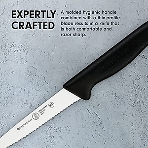 Messermeister Pro Series 4” Serrated Spear Point Paring Knife - German X50 Stainless Steel & NSF-Approved PolyFibre Handle - 15-Degree Edge, Rust Resistant & Easy to Maintain - Made in Portugal