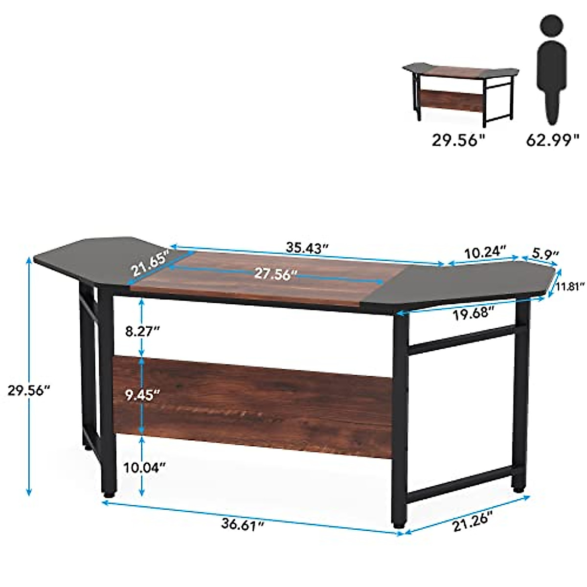 Tribesigns Gaming Desk, Ergonomic Gaming Computer Desk, 66.5 inch Large Wing-Shaped Studio Desk Workstation Pc Gamer Table for Live, Streamer, Home Office, Rustic Brown/Black