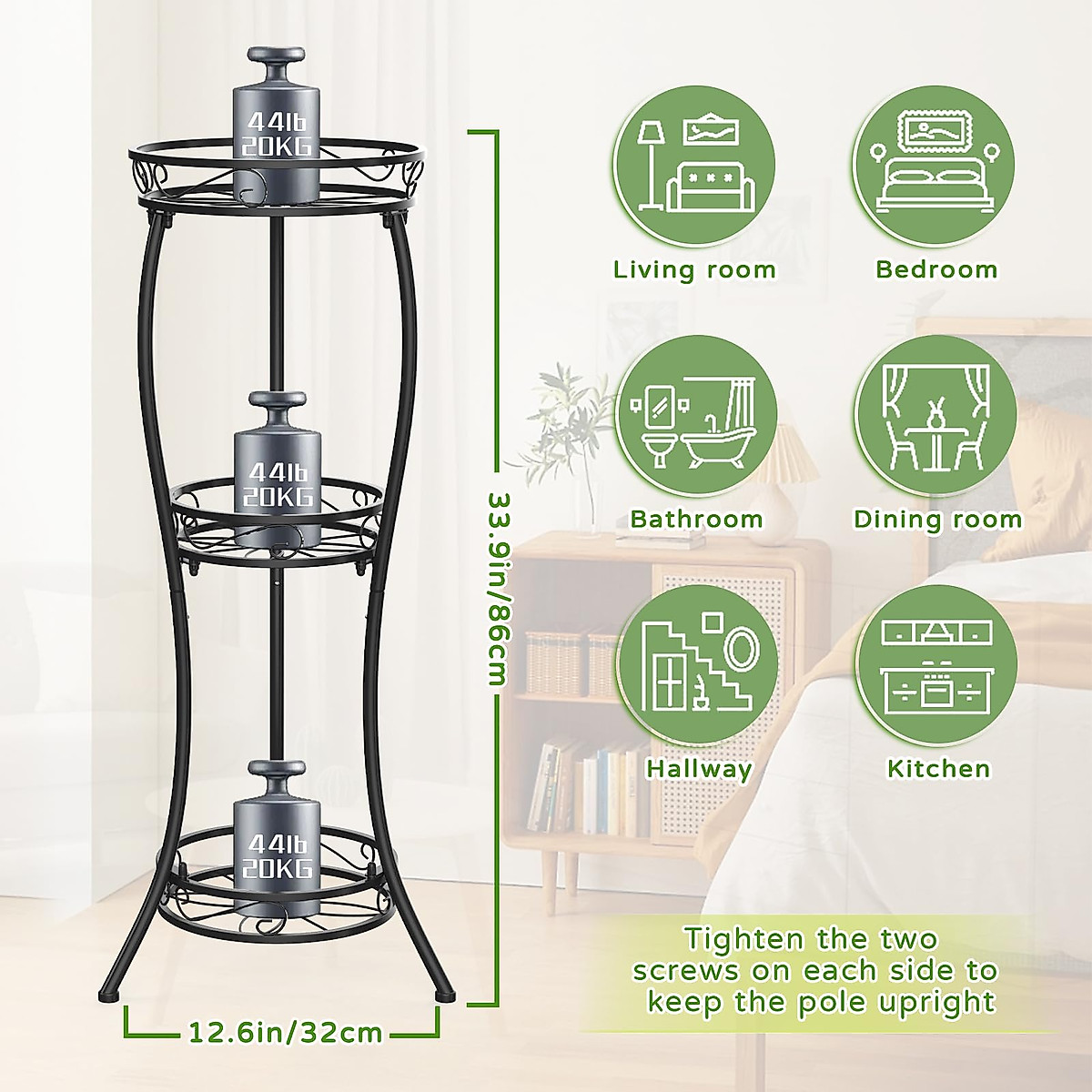 FLMOUTN 3 Tier Tall Metal Plant Stand for Indoor Outdoor Plants, 35 Inch Corner Plant Stands Display Rack, Rustproof Iron Flower Pot Holder Shelf for Patio Balcony Garden Living Room (Black)