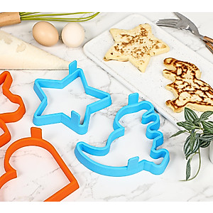 Kamehame Silicone Pancake Molds for Heart, Star, Dinosaur, Unicorn Shape Pancakes, 4 Pack Nonstick Pancake Shaper for kids, Fun Cake Ring Mold for Griddle Cooking