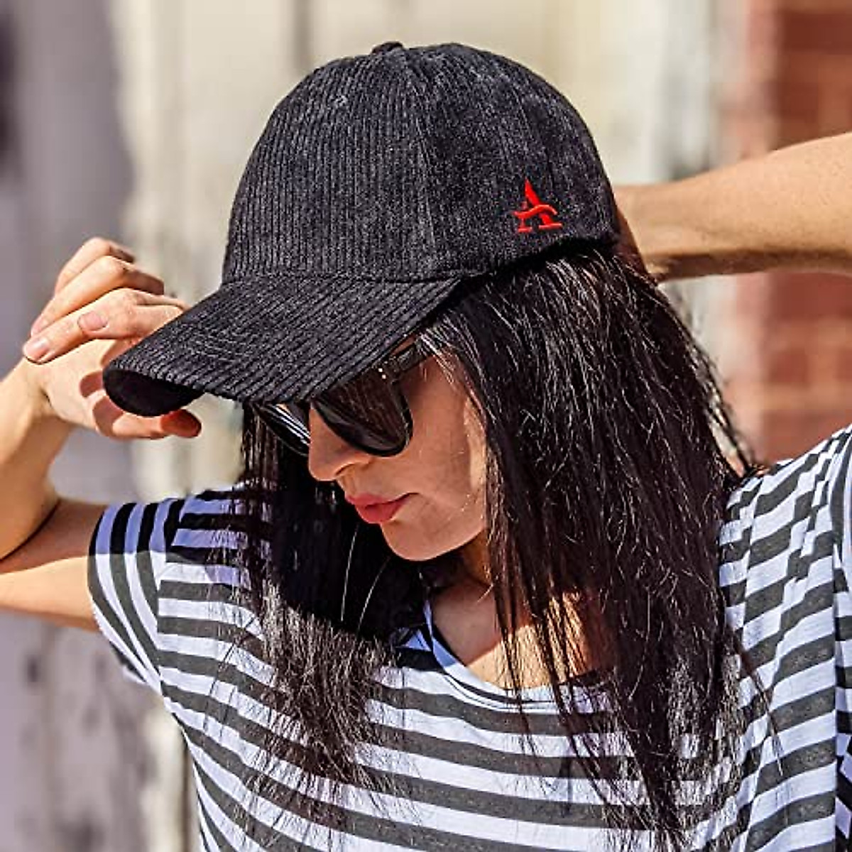 ATZI Corduroy Hat Women Men Baseball Cap Fathers Day Classic Casual Everyday Vintage Trendy Low Profile Prep Golf Fashion Stylish 6 Panel Curved Visor Bucket Adjustable Strap - Black
