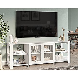 Panana 2Doors TV Stand Television Stands Cabinet with 8 Cubby Storage Cabinets for Living Room Bedroom for TVs up to 70 Inches (White)