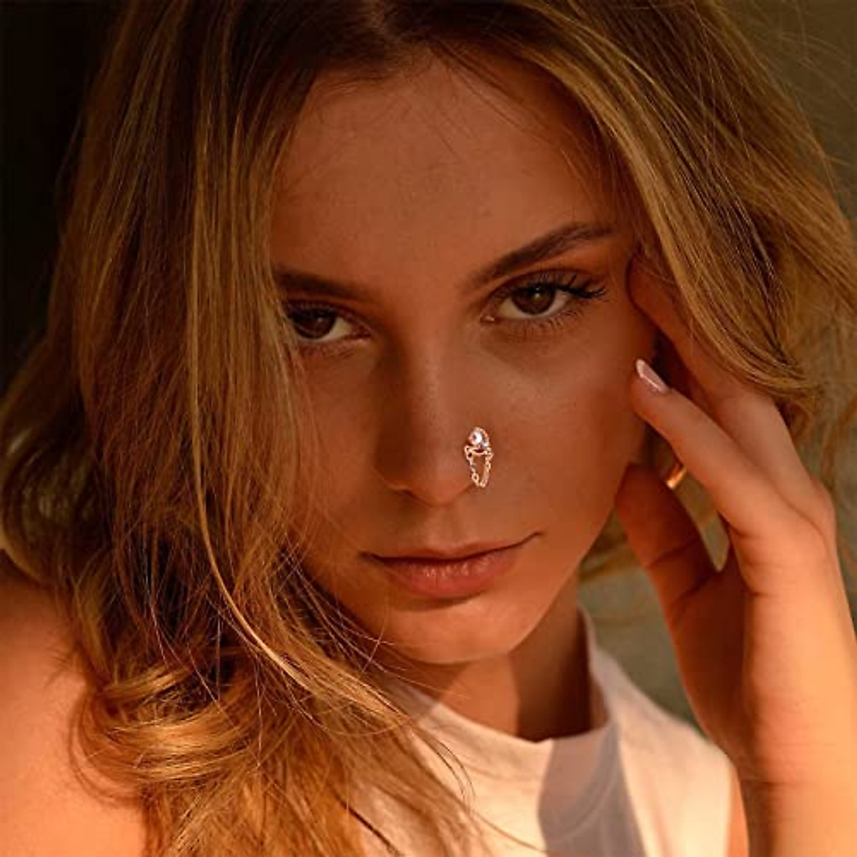 Jstyle 9Pcs 20G Dangle Nose Rings Studs Nose Ring Hoops for Women 316L Surgical Steel L Shaped Nose Studs Nose Piercing Jewerly Heart Butterfly Flower CZ Dangling Hoop Nose Rings Women Rose Gold Tone
