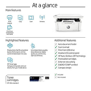 HP Laserjet Pro MFP M29W A All-in-One Wireless Monochrome Laser Printer for Home Office, White - Print Scan Copy - 19 ppm, 600 x 600 dpi, 8.5 x 11.69, Hi-Speed USB, Cbmou External Webcam