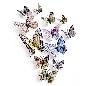 NC 3D Double Layer Butterfly Wall Decor Removable Butterfly Stickers DIY Decorative Wall Art Crafts for Children Room Decor 12pcs(White)