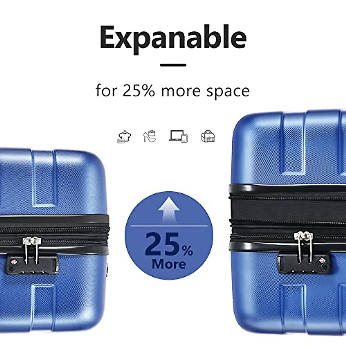 Merax 3 Piece Expandable ABS Hardshell Luggage Sets Spinner Wheel Suitcase TSA Lock Suit Case, Navy, 20/24/28 Inch