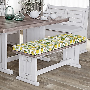 Ambesonne Nature Bench Cushion, Exotic Lemon Tree Branches Yummy Delicious Kitchen Gardening Design, Standard Size Foam Pad with Decorative Fabric Cover, 45" x 15" x 2", Fern Green Yellow White