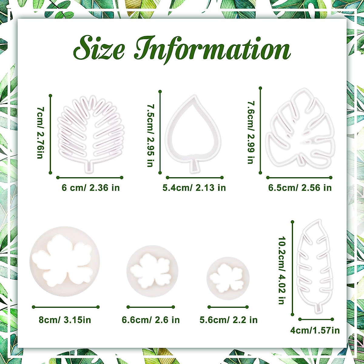 14 Pieces Tropical Leaf Cutters Hawaiian Flower Cutters Plastic Palm Cookie Cutters Flower Leaves Fondant Cutter Palm Cake Embossing Mold for Sugarcraft Biscuit Cake Decoration Summer Beach Party