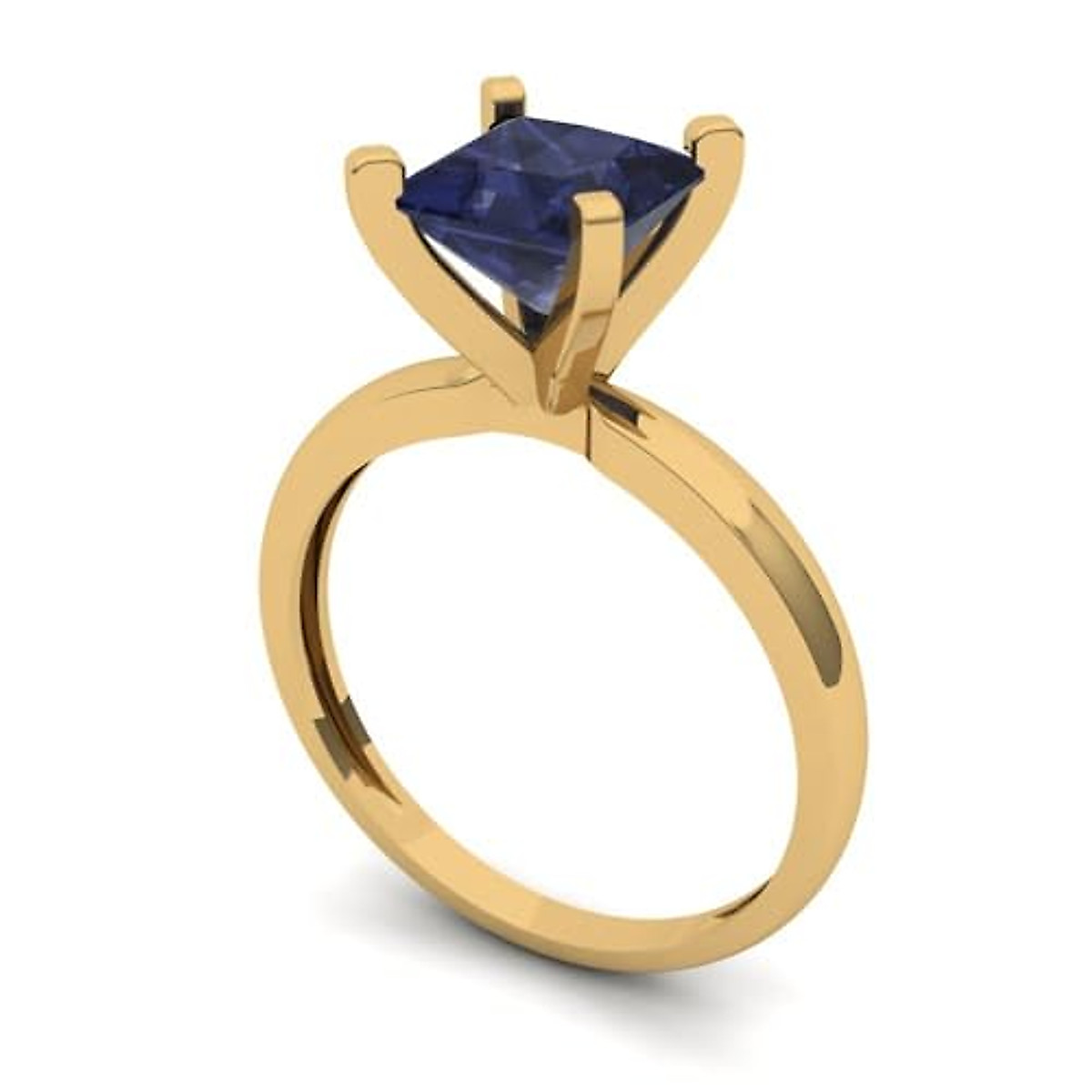 Clara Pucci 1.5 ct Princess Cut Solitaire Simulated Blue Sapphire Engagement Bridal Promise Anniversary Ring 18K Yellow Gold Size 5.25