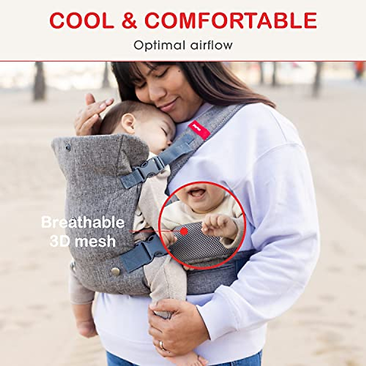YOU+ME 4-in-1 Baby Carrier Newborn to Toddler - All Positions Baby Chest Carrier - Front and Back Carry Baby Carriers - Includes 2-in-1 Bandana Bib - Baby Holder Carrier for 8-32 lbs (Grey Mesh)
