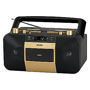 Jensen MCR-1500 Vintage Stereo Portable CD/MP3 Dual Cassette Deck Recorder Boombox, LED Display, AM/FM Radio, Bass Boost (Exclusive) (Champagne Gold)